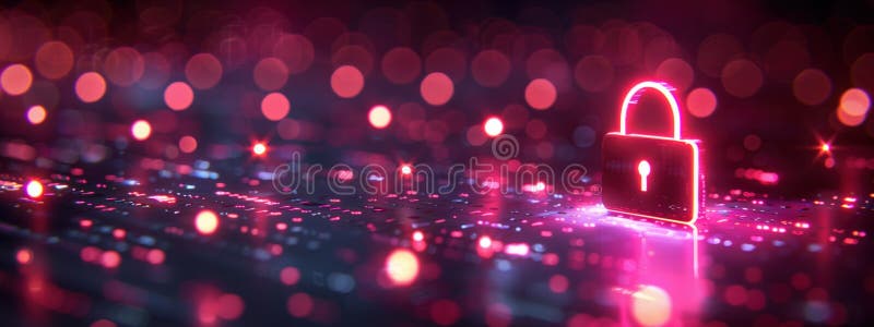 Glowing Red Padlock with Cybersecurity Symbol on Digital Network ...