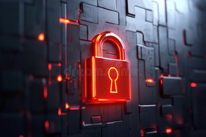 A Glowing Red Padlock on a Digital Circuit Background Symbolizes ...
