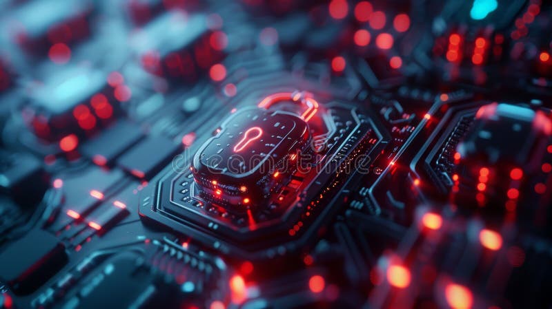 A Glowing Red Padlock on a Futuristic Circuit Board, Symbolizing ...