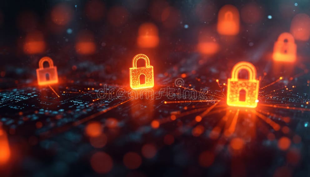 Glowing Red Padlock Icons on Circuit Board Represent Brute Force Attack ...