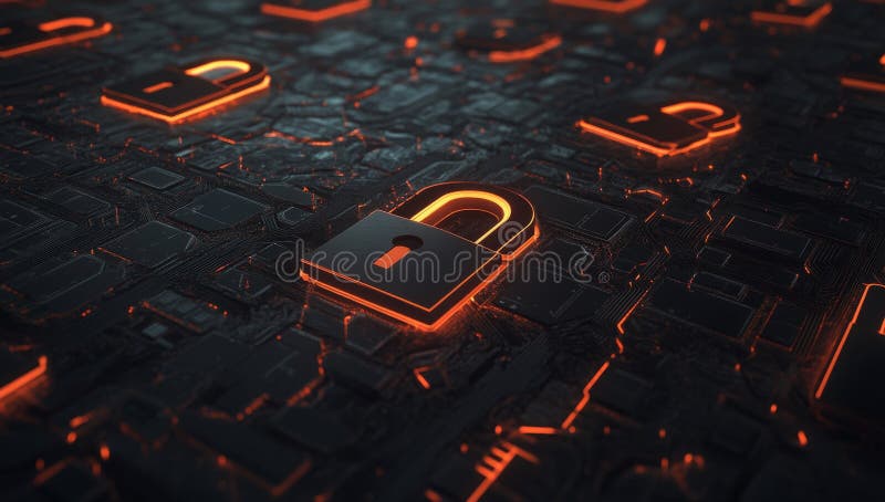 Glowing Red Padlock Icons on a Circuit Board Symbolize the ...