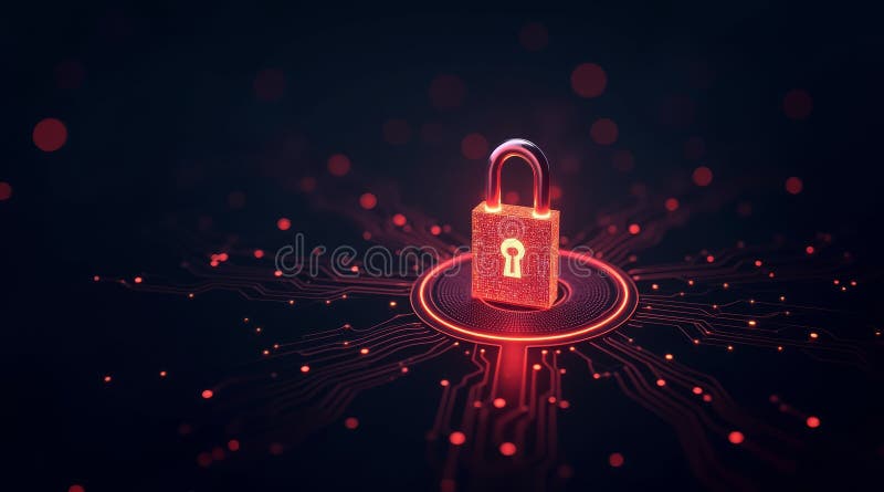Glowing Red Padlock with Radiating Circuit Lines Symbolizing ...