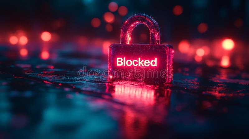 Neon Red Blocked Padlock in Digital Background Stock Illustration ...
