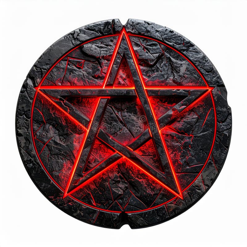 Glowing Red Pentagram on Black Stone Circle Stock Illustration ...