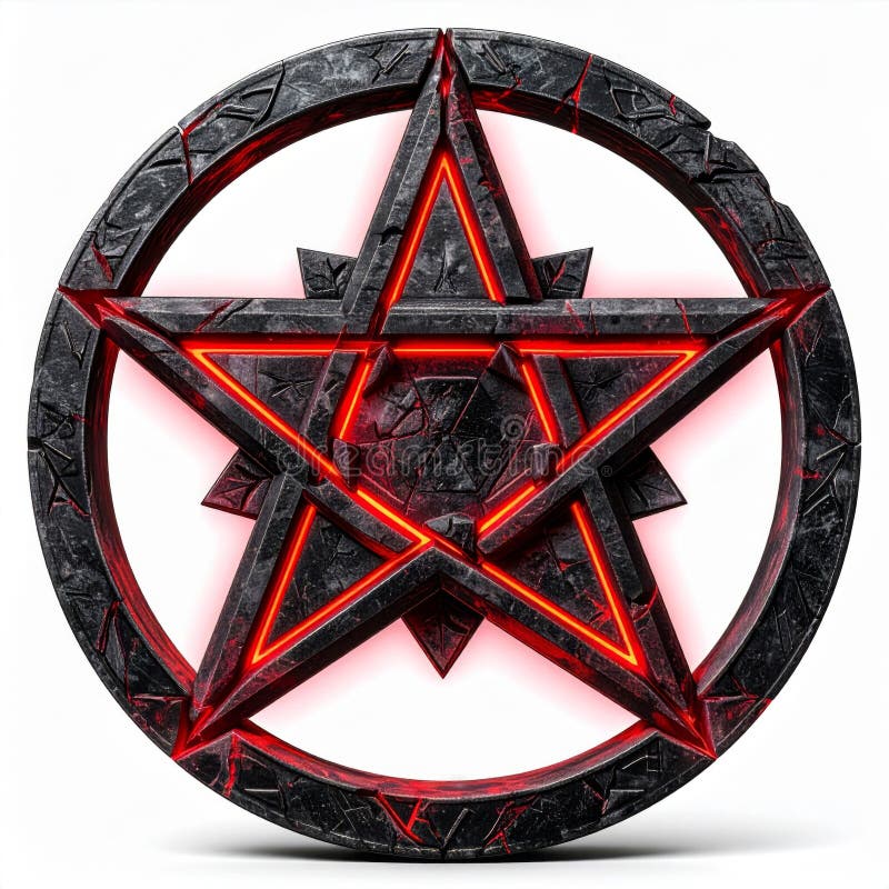 Glowing Red Pentagram in Stone Circle Stock Illustration - Illustration ...