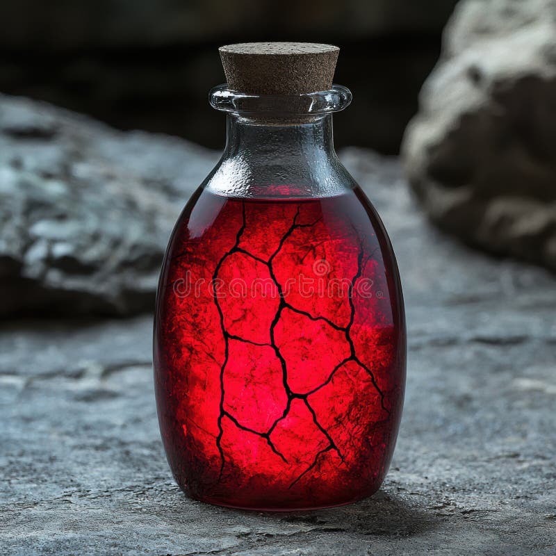 Glowing Red Potion in a Glass Bottle Stock Illustration - Illustration ...