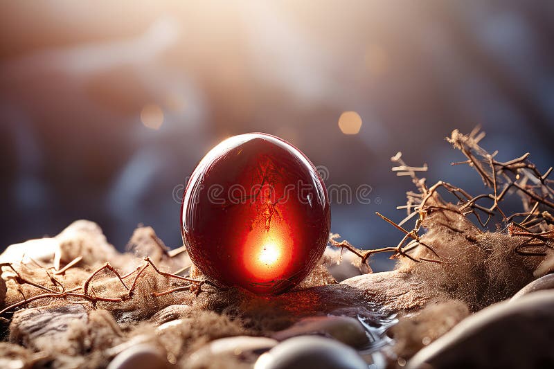 Glowing Red Precious Egg Made of Stone and Glass on a Rocky Surface ...