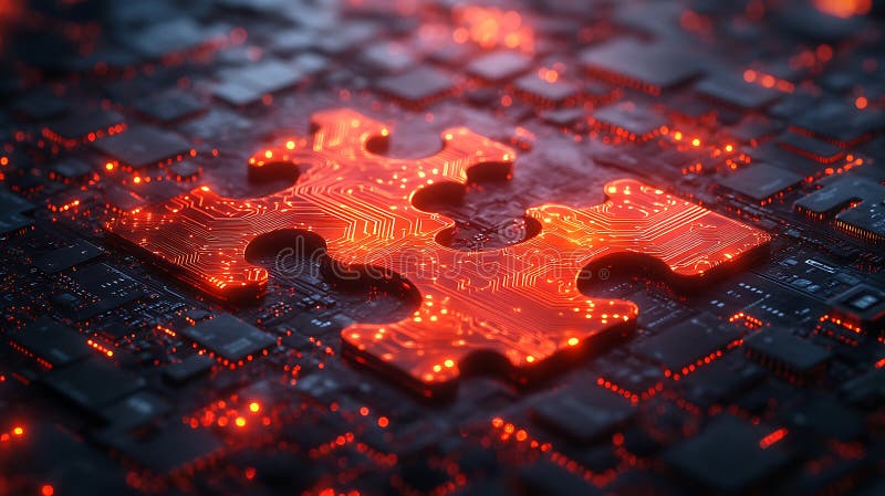 Glowing Red Puzzle Piece on Circuit Board Represents Digital ...