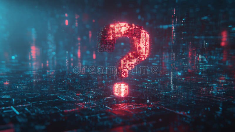 Glowing Red Question Mark Above Futuristic Cityscape Stock Illustration ...