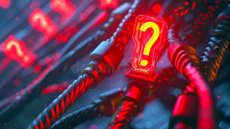 Glowing Red Question Mark on Cables and Circuits in a Dark Scene ...