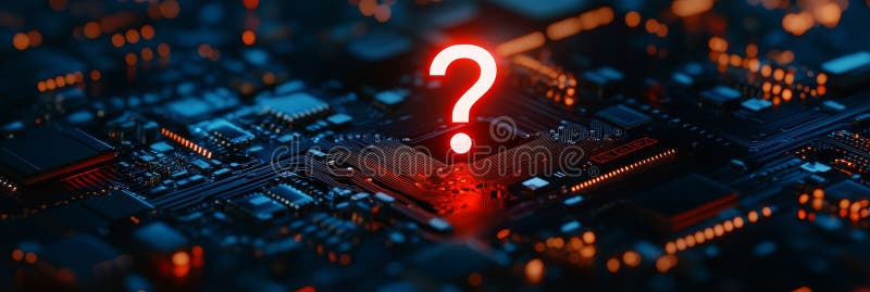A Glowing Red Question Mark Sits on a Futuristic Circuit Board ...