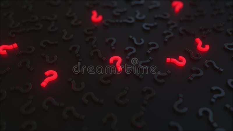 Glowing Red Question Marks among Black Ones. Conceptual 3D Animation ...