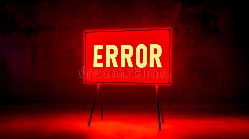 Glowing Red Screen Displaying Error Message in Dark Room Stock Image ...