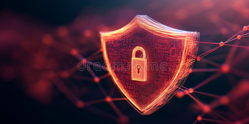 Glowing Red Shield with Lock Icon Amidst a Network Grid Background ...