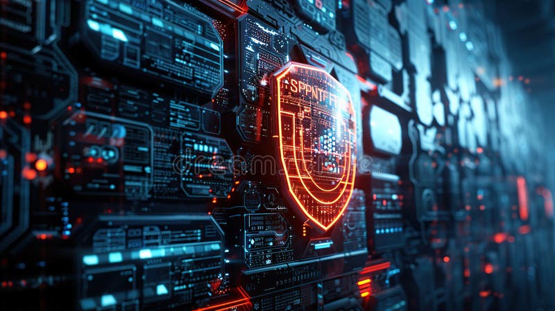 Cyber Security Shield with Red Glow Stock Illustration - Illustration ...