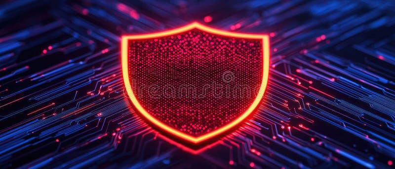 A Glowing Red Shield Symbolizing Protection and Security Amidst a ...