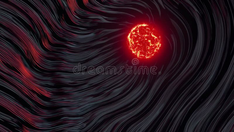 Glowing Red Sphere with Dynamic Black and Red Wave Patterns, Abstract ...