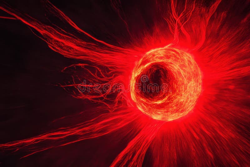 Glowing Red Sphere with Fiery Tendrils Against a Dark Background ...