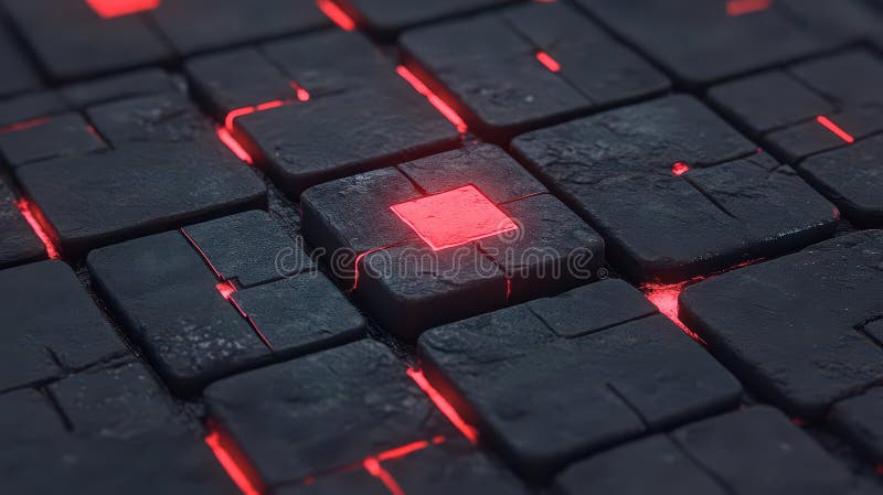 Glowing Red Square in Dark Grid Stock Image - Image of square, cubes ...