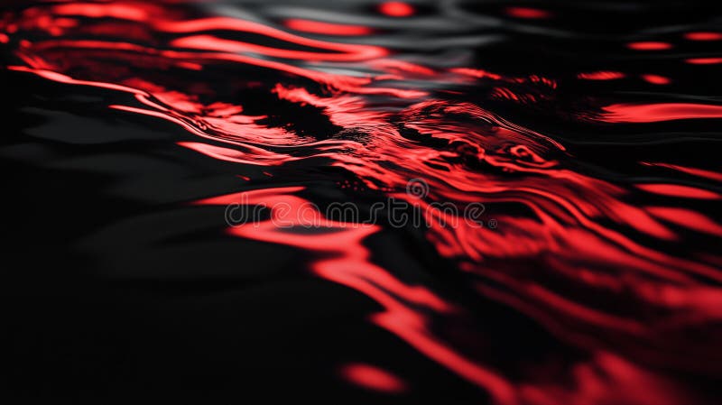 Glowing Red Streaks Over Black Liquid Ripples with Abstract Wave ...