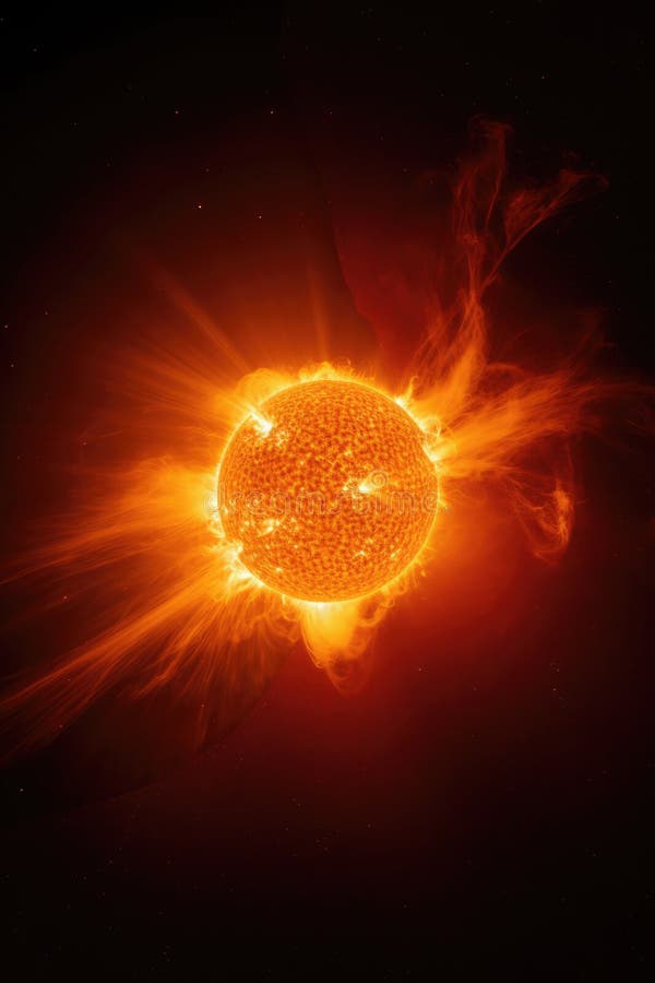 Glowing Red Sun with Light Trails on Black Background, Created Using ...