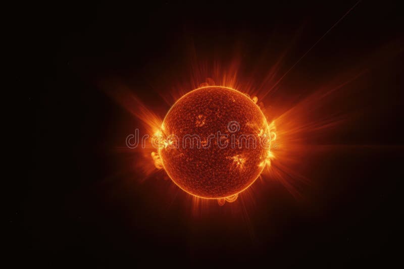 Glowing Red Sun with Light Trails on Black Background, Created Using ...