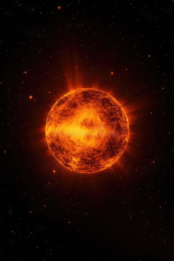 Glowing Red Sun with Light Trails and Stars in Space, Created Using ...