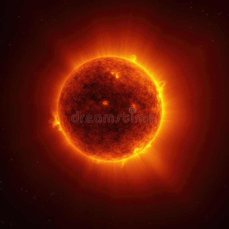 Glowing Red Sun with Light Trails and Stars in Space, Created Using ...