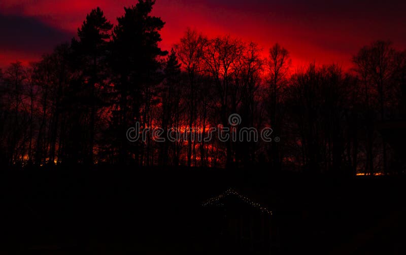Glowing Red Sunset Behind Trees in Filipstad / Sweden Stock Photo - Image of unforgettable ...