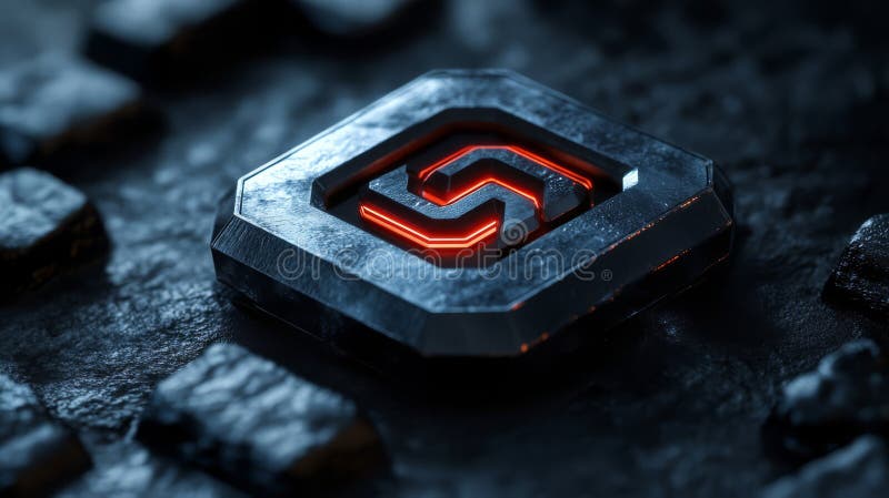 Glowing Red Symbol on Dark Metallic Surface Stock Illustration ...