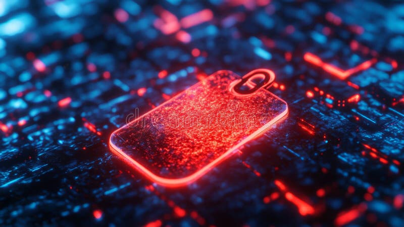 Glowing Red Tag on Complex Digital Background with Polymer Texture ...