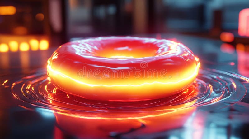 Glowing Red Torus on Reflective Surface Stock Illustration ...