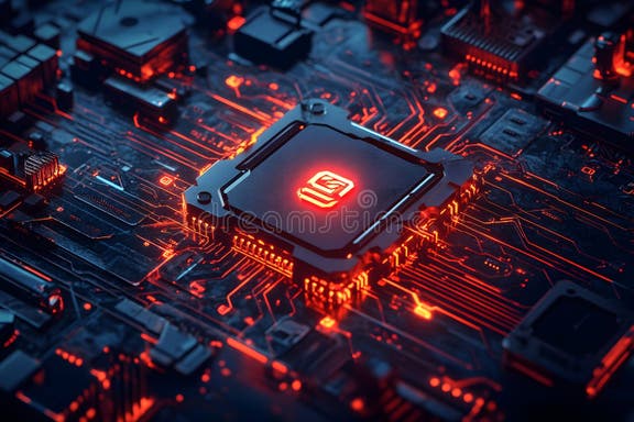 Glowing Red Unlocked Padlock Icon on Microchip, Cybersecurity Breach ...