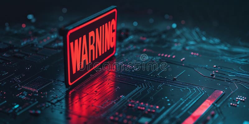 Glowing Red Warning Sign on Dark Circuit Board Stock Image - Image of ...