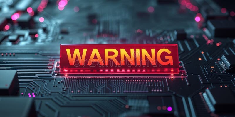 Glowing Red Warning Sign on Dark Circuit Board. Stock Image - Image of ...