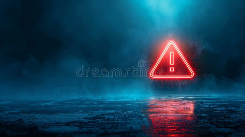 Glowing Red Warning Sign in Fog Stock Illustration - Illustration of ...