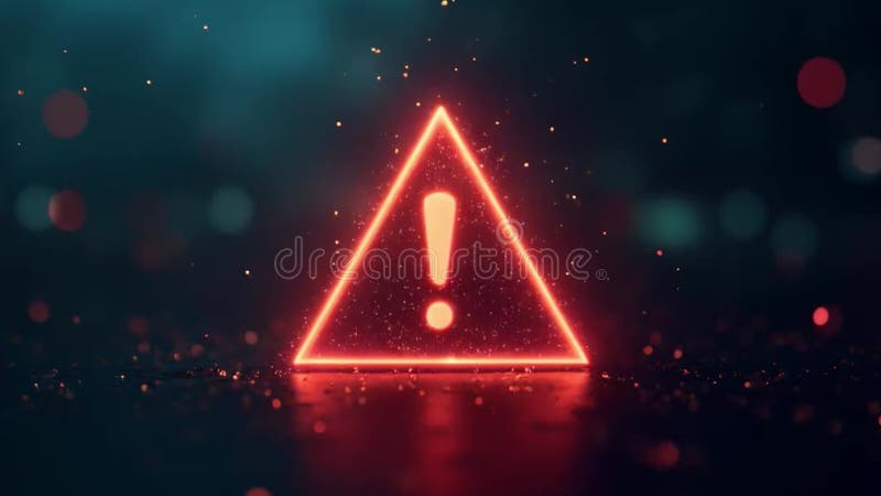 Glowing Red Warning Sign on Dark Surface with Sparkles, Indicates ...