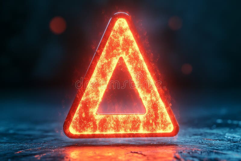 Glowing Red Warning Sign Triangle in Dark Environment Background Stock ...