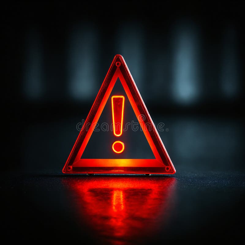 Glowing Red Warning Triangle with an Exclamation Mark Stock ...
