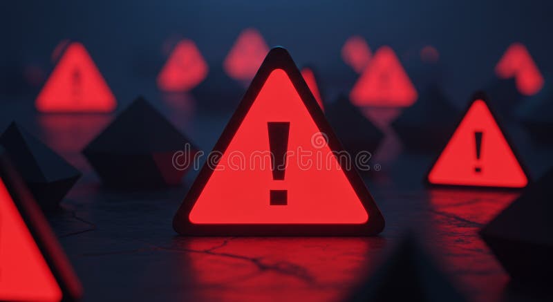 Glowing Red Warning Triangles:Cybersecurity Risk, Alert & Danger ...