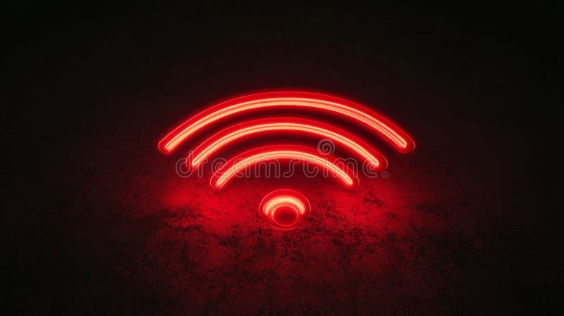 Glowing Red Wifi Symbol on Black Background Stock Illustration ...