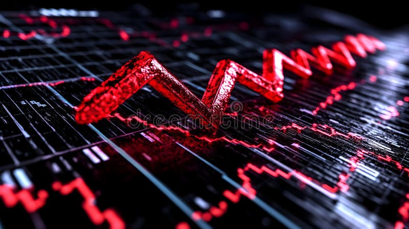 A Large Red Arrow Points Downwards Over a Gridded Financial Chart ...