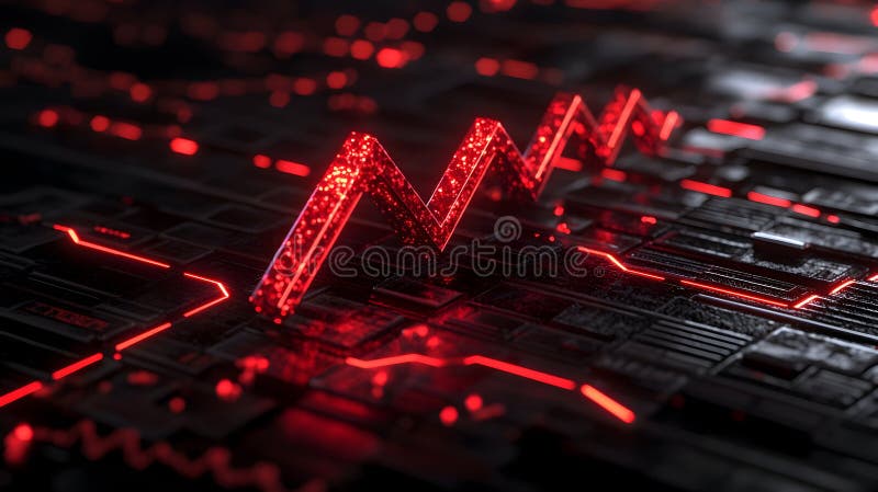 A Large Red Arrow Points Downwards Over a Gridded Financial Chart ...