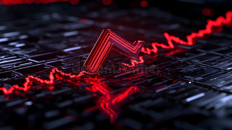 A Large Red Arrow Points Downwards Over a Gridded Financial Chart ...