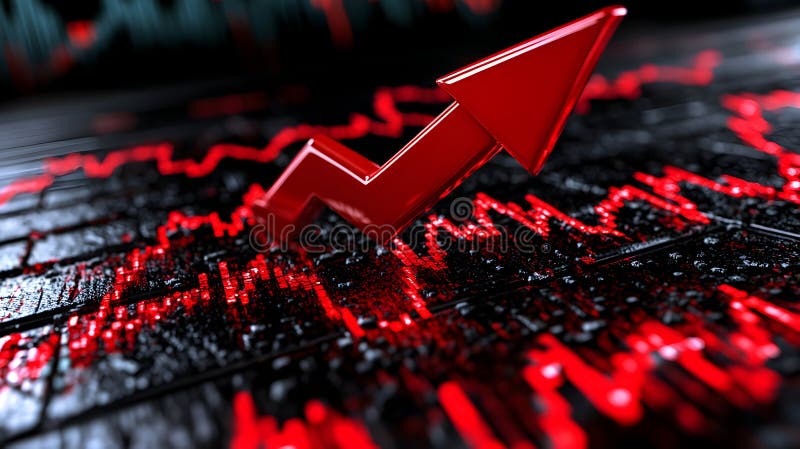 A Large Red Arrow Points Downwards Over a Gridded Financial Chart ...