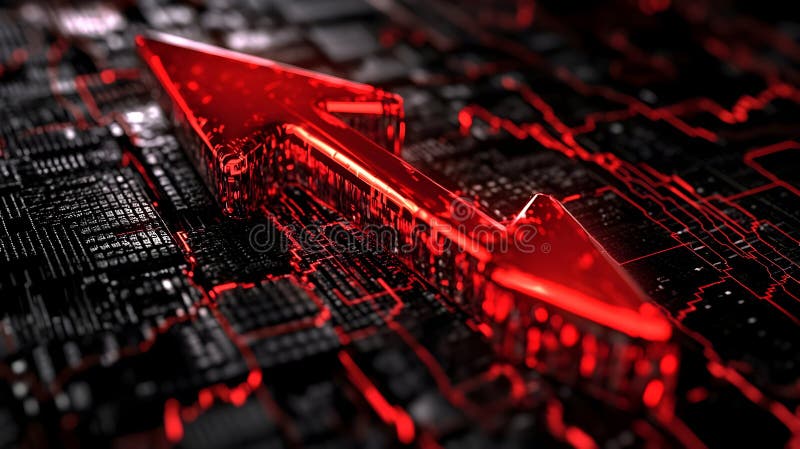 A Large Red Arrow Points Downwards Over a Gridded Financial Chart ...