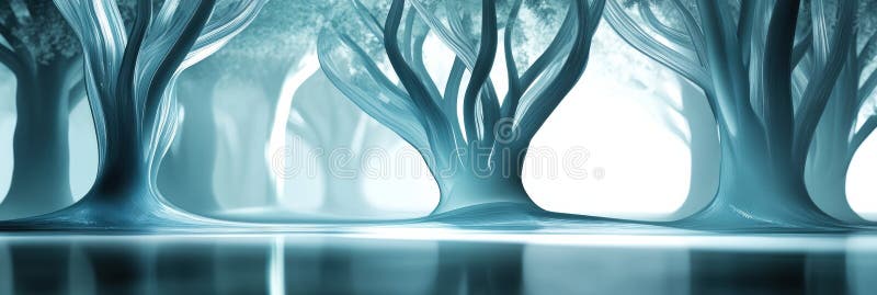 Glowing Reflections in a Glass Forest with Abstract Tree Shapes ...