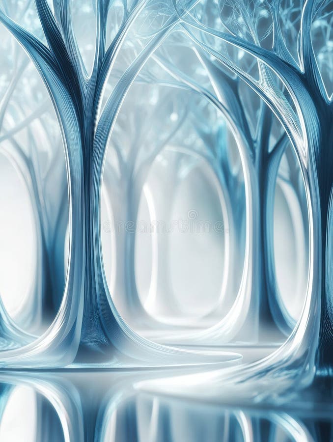 Glowing Reflections in a Glass Forest with Abstract Tree Shapes during Twilight. Generative AI ...