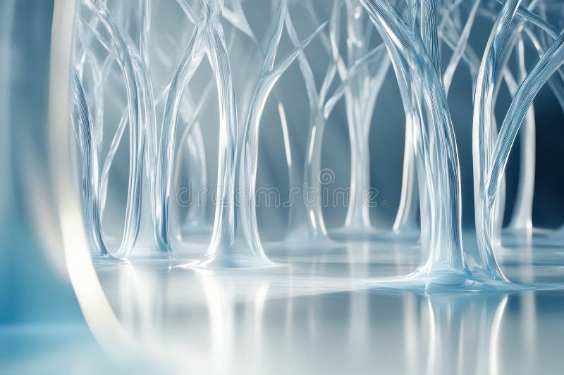 Glowing Reflections in a Glass Forest with Abstract Tree Shapes at ...