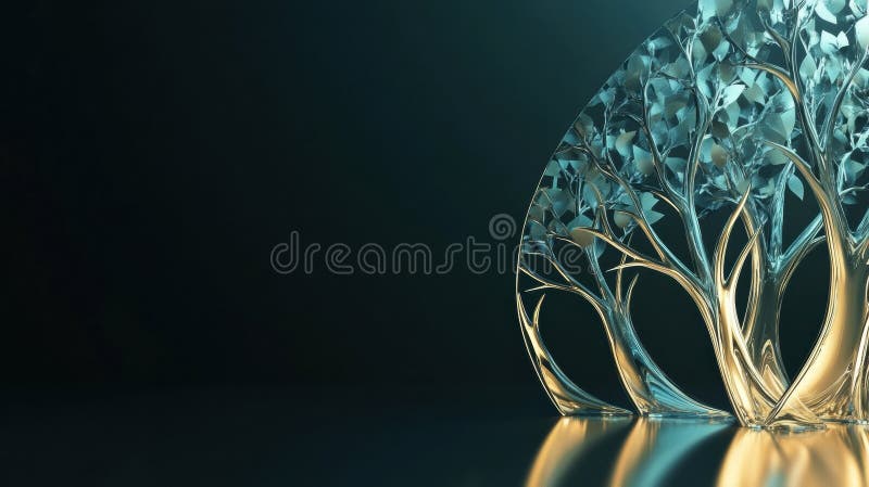 Glowing Reflections in a Glass Forest Showcasing Abstract Tree Shapes ...